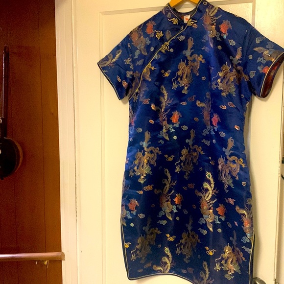 Dresses | Beautiful Asian Inspired Kimono Blue Satin Dress | Poshmark
